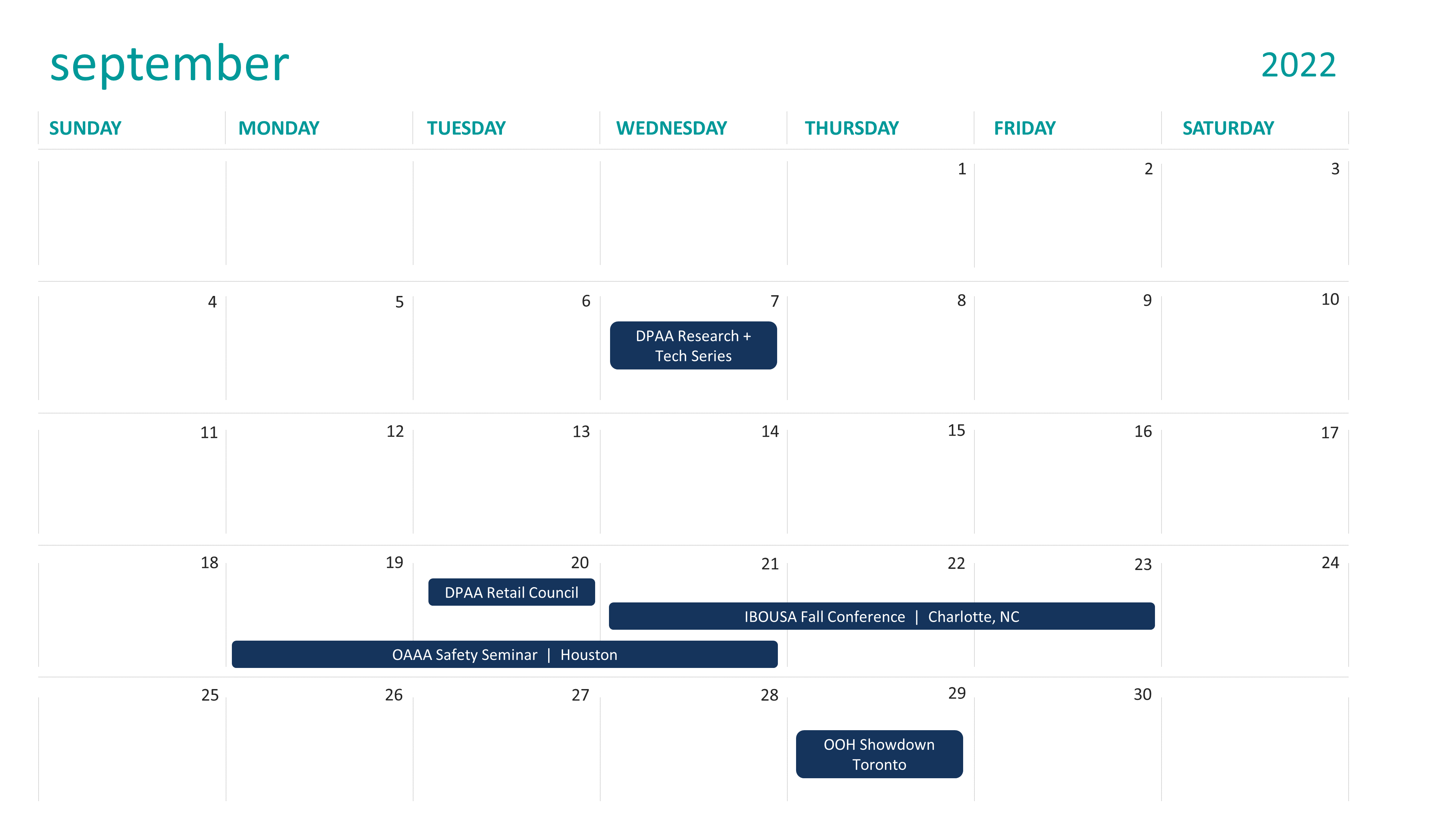 OOH Events Calendar Today – September 2022 - OOH TODAY
